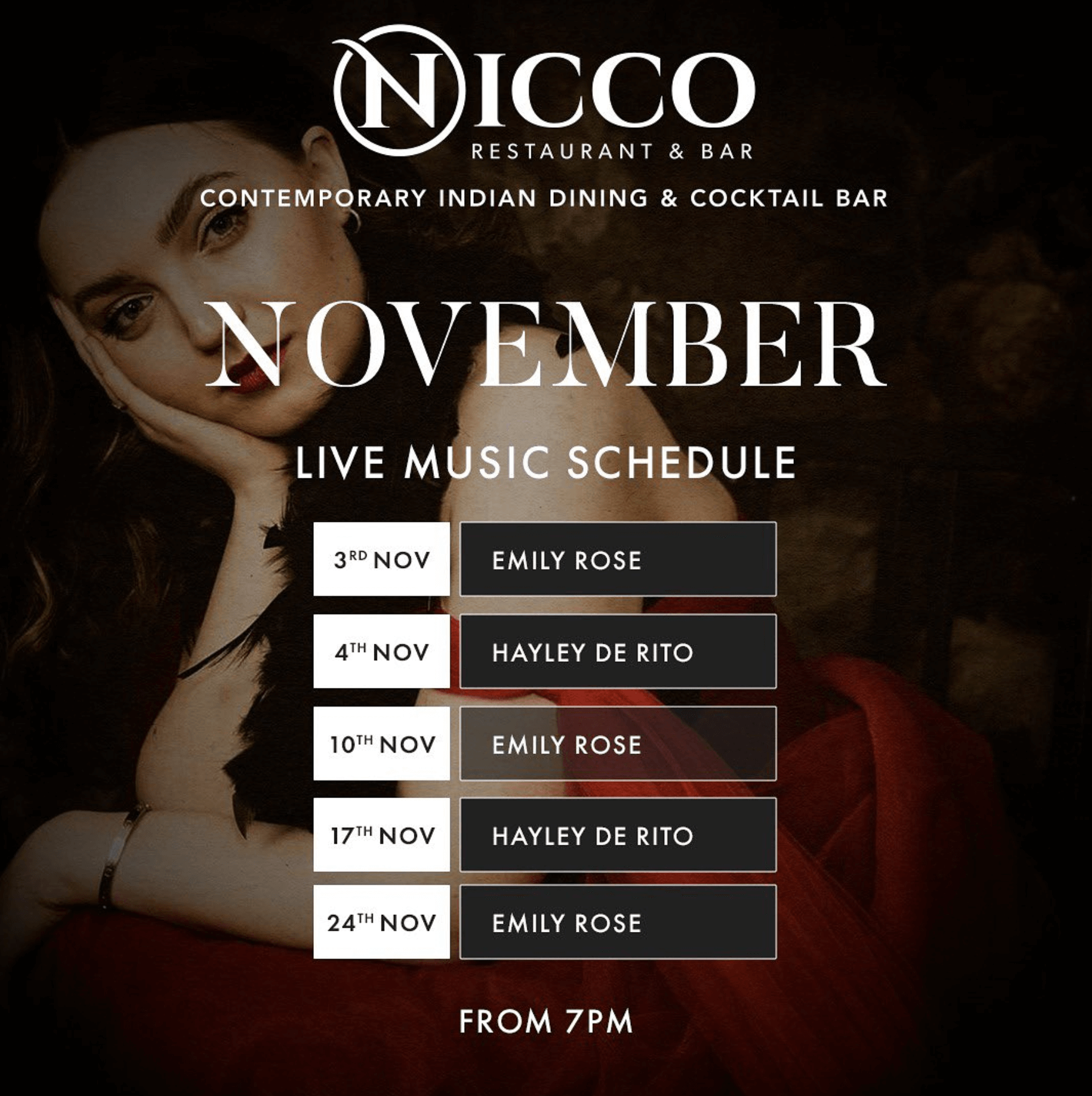 Live music in November at Nicco's Derby.