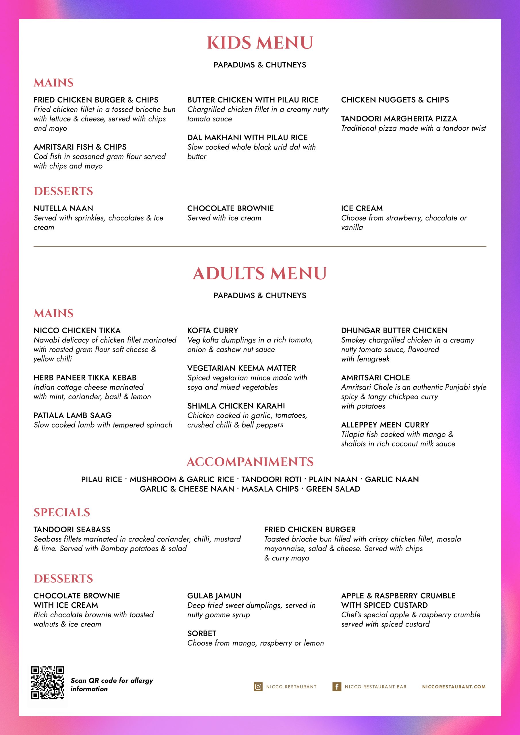 Nicco Set Menu Derby Restaurant
